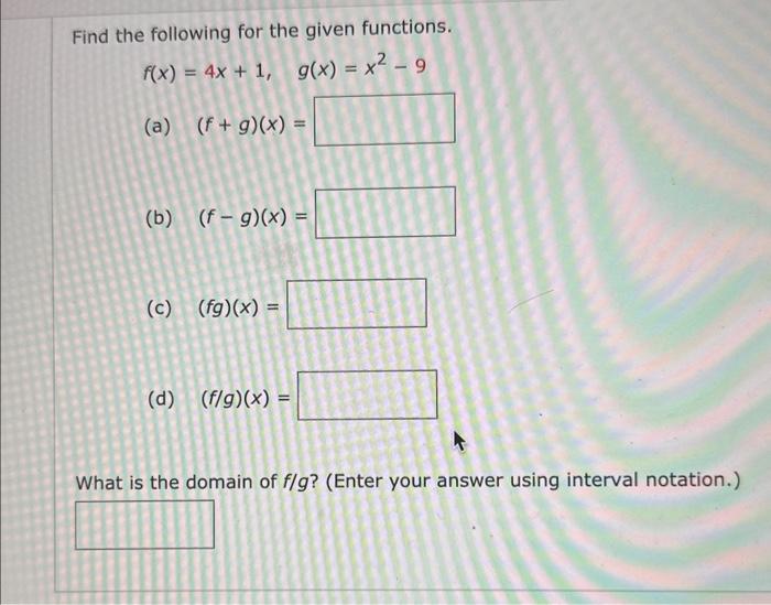 Solved Find the following for the given functions. | Chegg.com