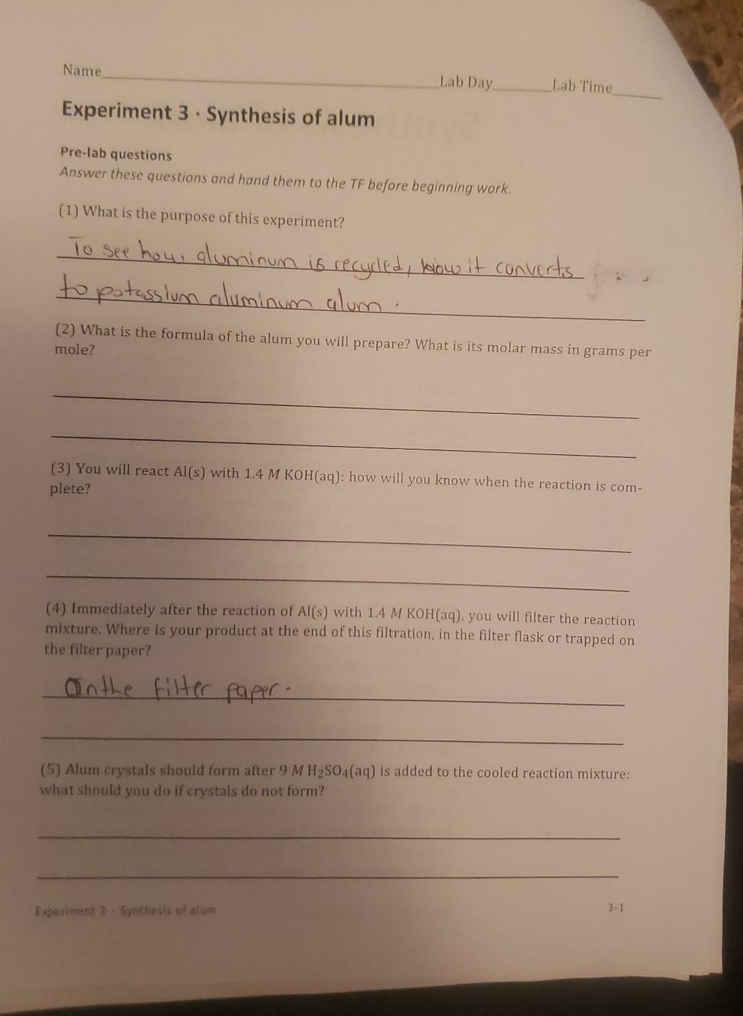 Solved (2) What is the formula of the alum you will prepare? | Chegg.com