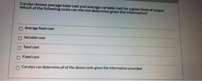 Solved Carolyn knows average total cost and average variable | Chegg.com