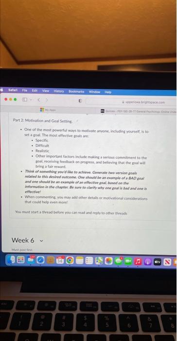 Solved Part 2- Mothation and Goal Settine. - One of the most | Chegg.com