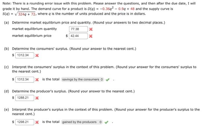 Note: There is a rounding error issue with this | Chegg.com