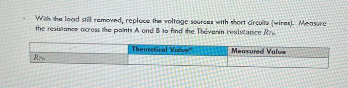 Solved We will know measure the Thévenin voltage VTh and | Chegg.com