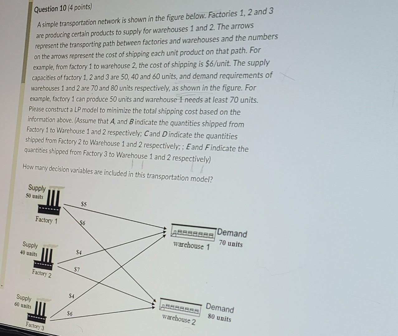 Solved Question 10 (4 points) A simple transportation | Chegg.com