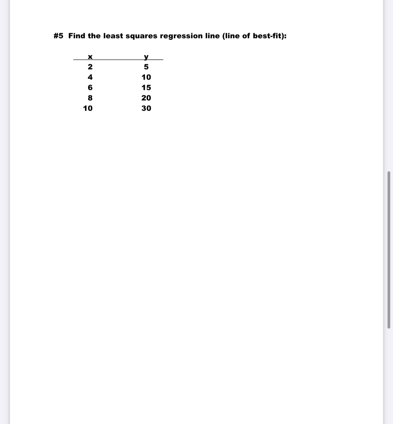 Solved #5 ﻿Find the least squares regression line (line of | Chegg.com