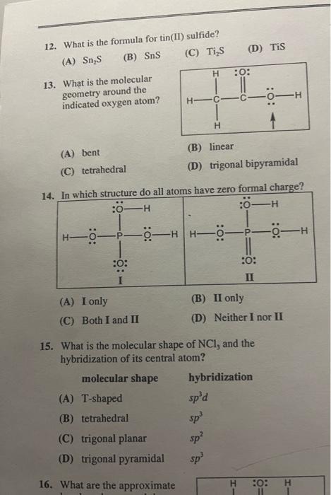 Solved 12. What is the formula for tin(II) sulfide? (A) Sn2 | Chegg.com