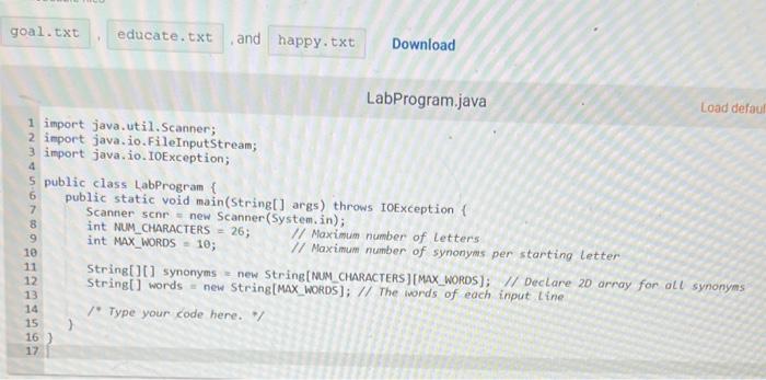 Solved Given a set of text files containing synonyms for | Chegg.com
