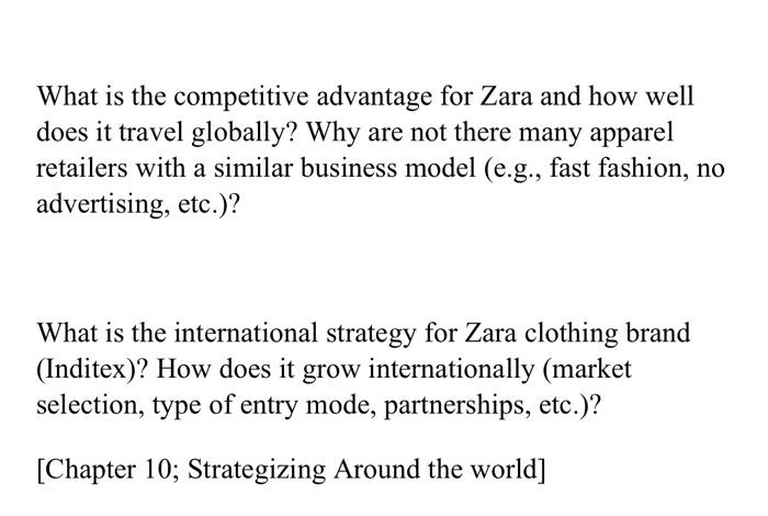 Solved What is the competitive advantage for Zara and how | Chegg.com