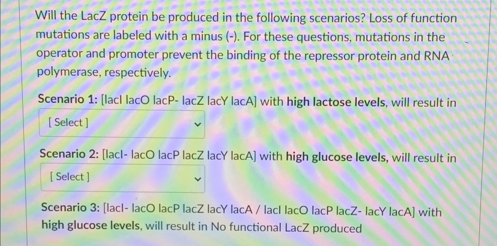 Solved Will the LacZ protein be produced in the following | Chegg.com