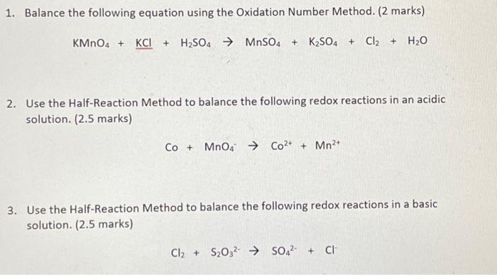 Solved Balance the following equation using the Oxidation | Chegg.com