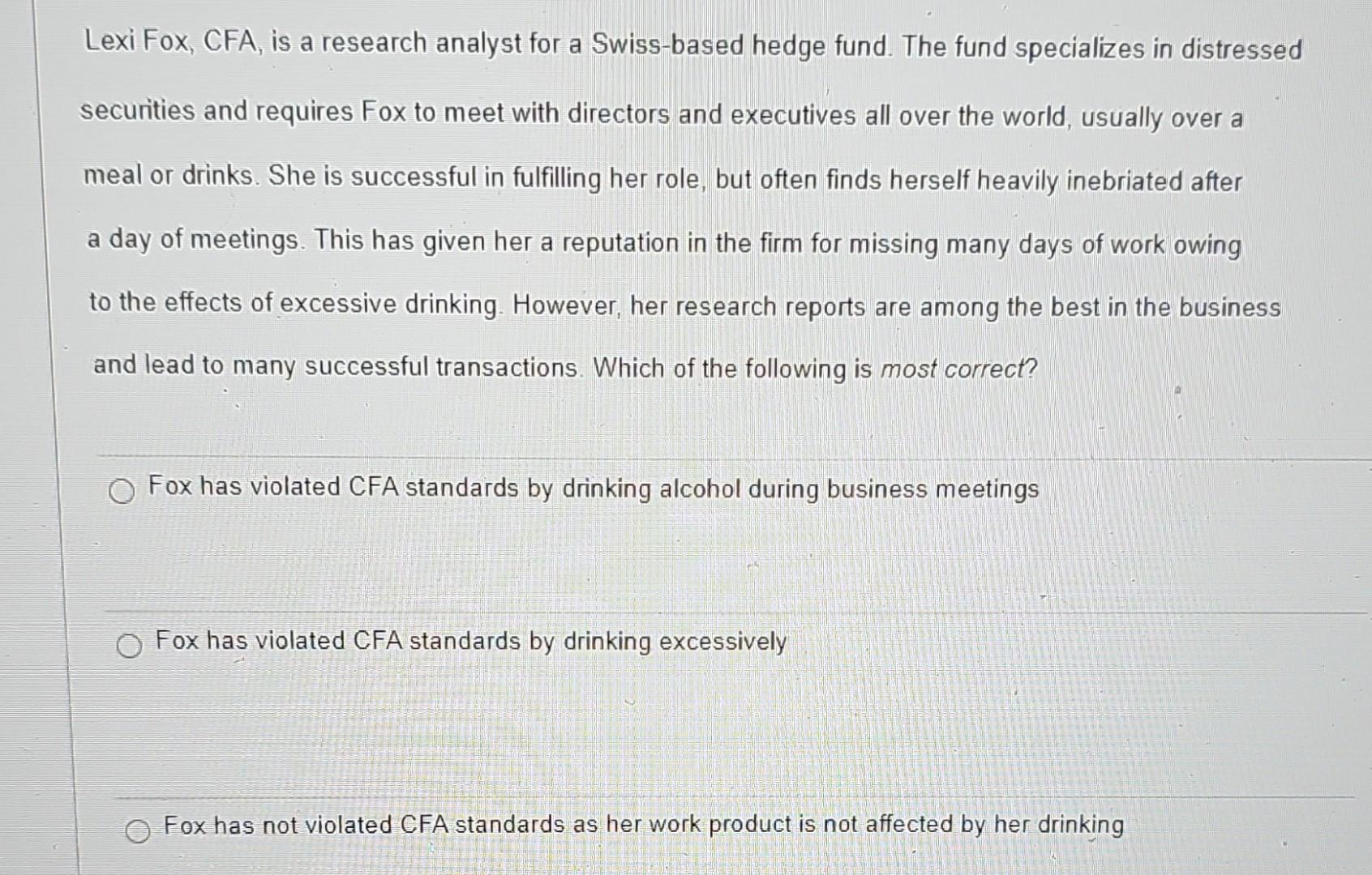 Solved Lexi Fox, CFA, is a research analyst for a | Chegg.com