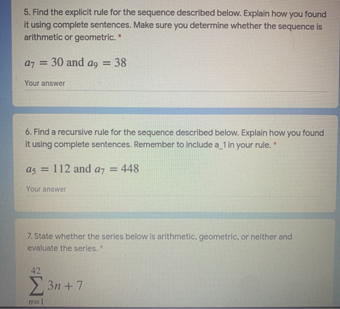 Solved 5. Find the explicit rule for the sequence described | Chegg.com