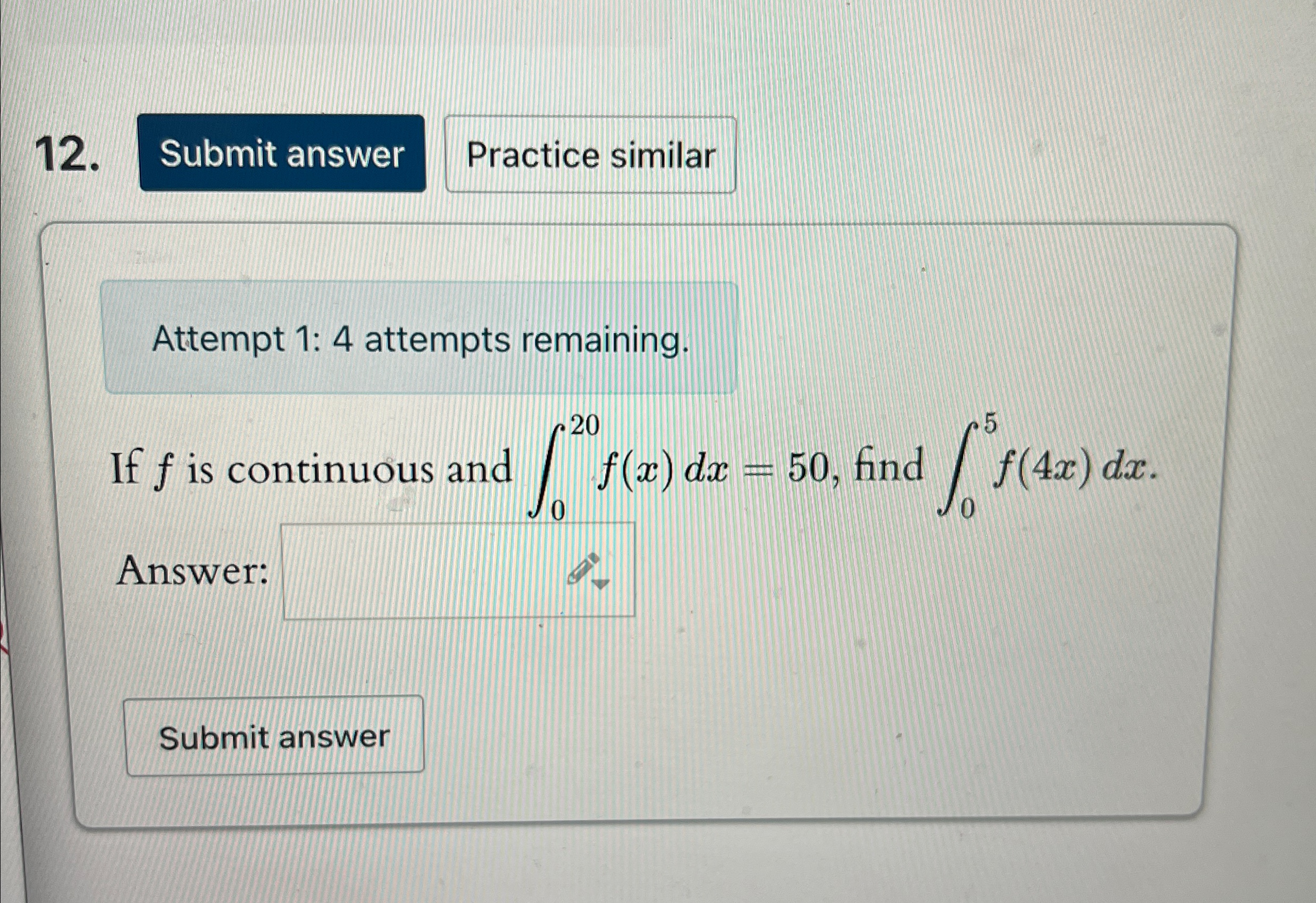 Solved Attempt 1: 4 ﻿attempts remaining.If f ﻿is continuous | Chegg.com