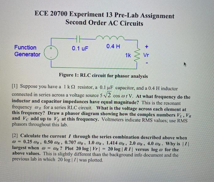 Solved ECE 20700 Experiment 13 Pre-Lab Assignment Second | Chegg.com