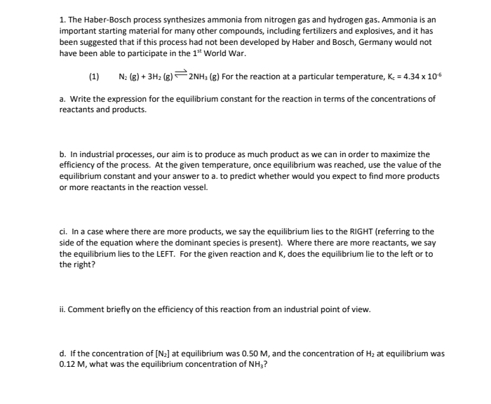 Solved The Haber-Bosch process synthesizes ammonia from | Chegg.com