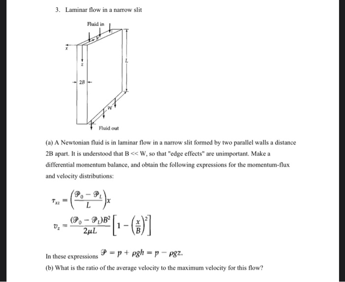Solved 3. Laminar flow in a narrow slit Fluid in 2B Fluid | Chegg.com