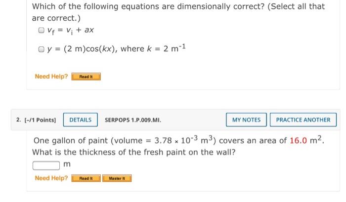 Solved Which of the following equations are dimensionally | Chegg.com
