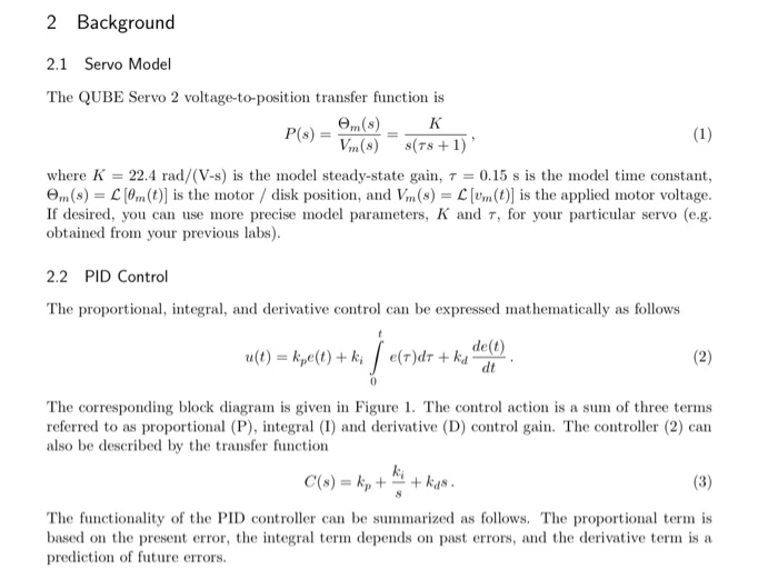 Solved 2 Background 2.1 Servo Model The QUBE Servo 2 | Chegg.com
