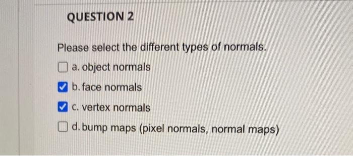 Solved Please select the different types of normals. a. | Chegg.com