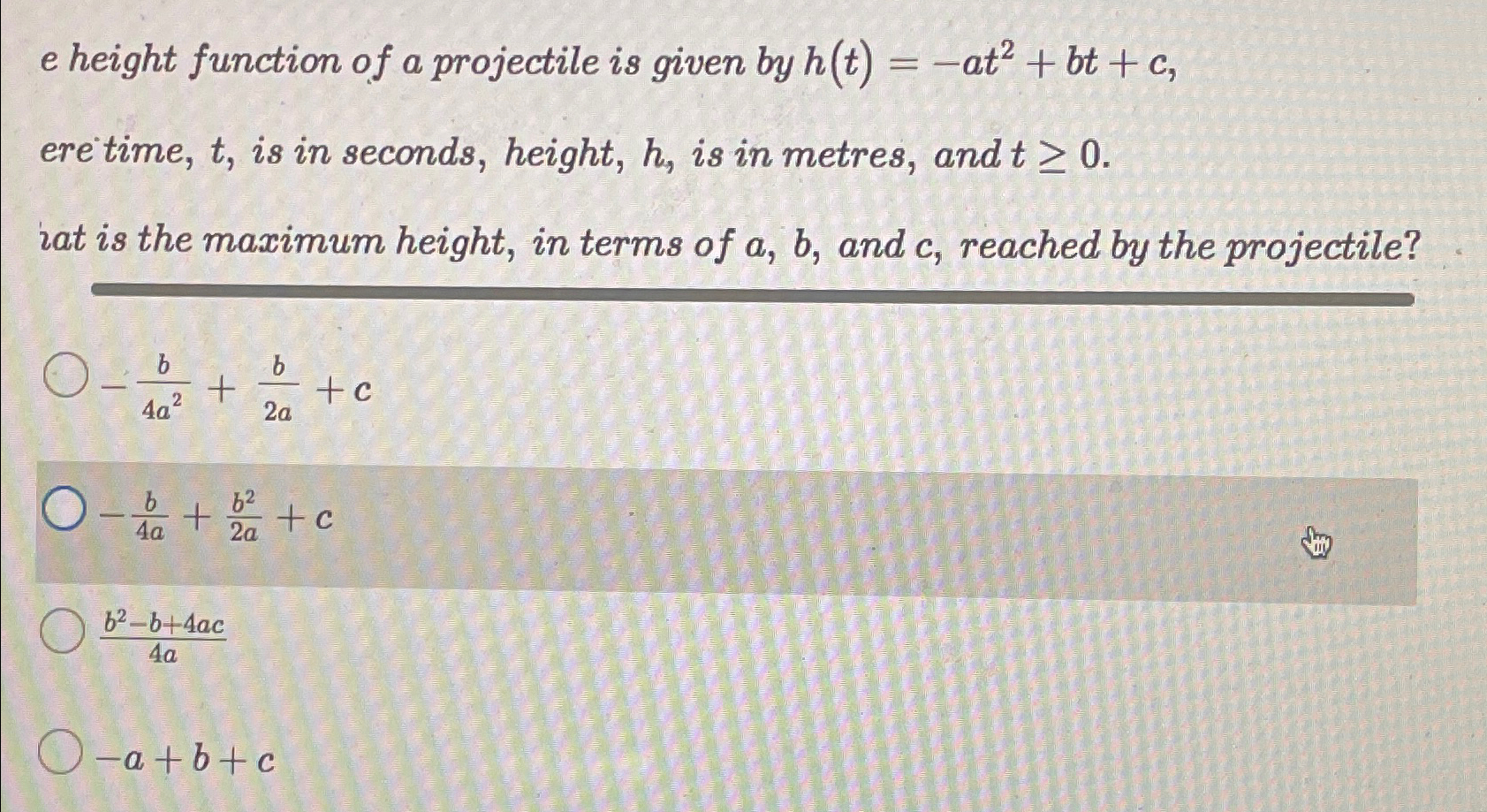 Solved The height function of a projectile is given by | Chegg.com