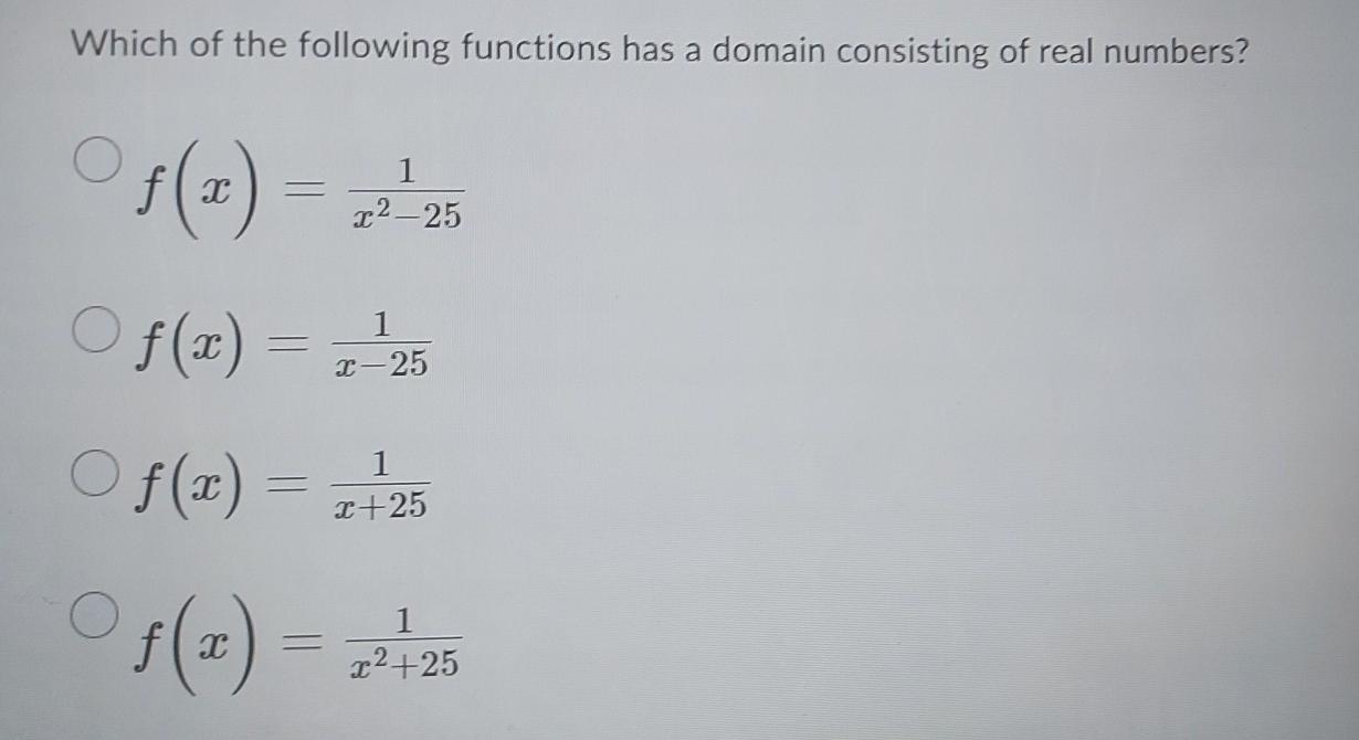 Solved Which of the following functions has a domain | Chegg.com