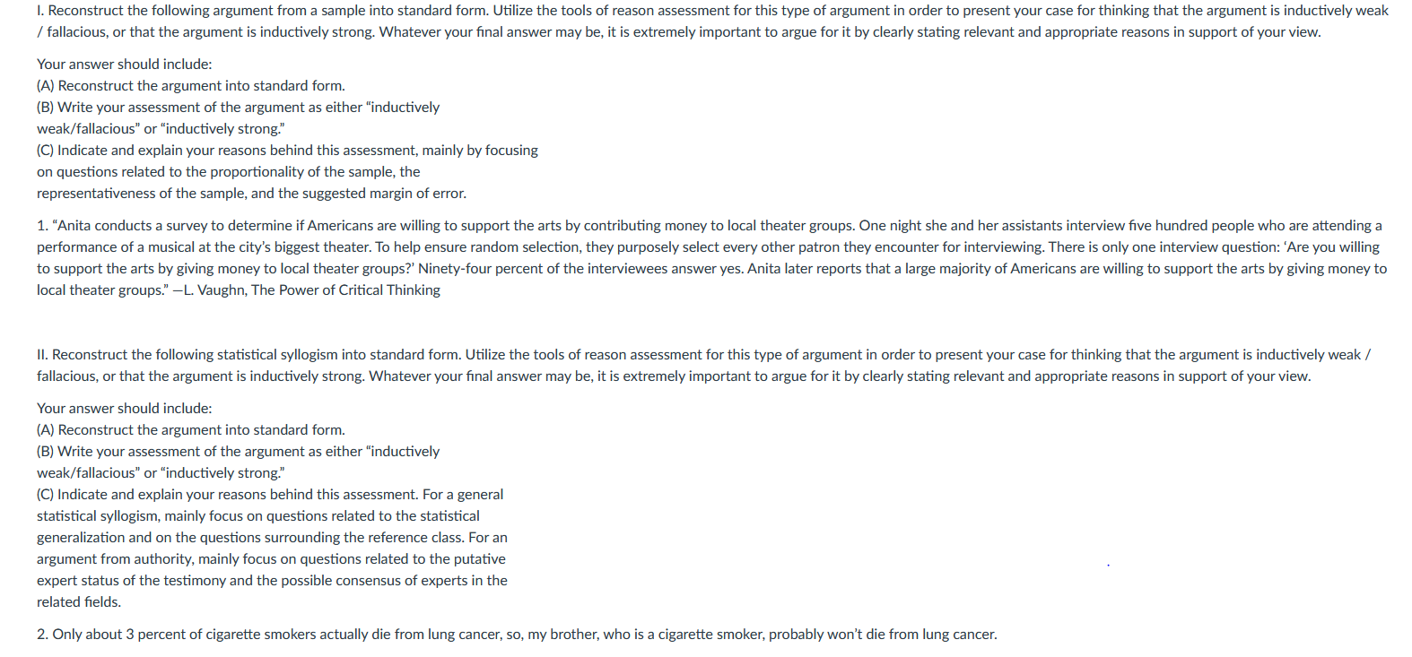 Solved I. Reconstruct the following argument from a sample | Chegg.com