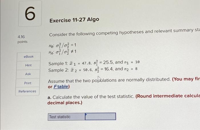 Solved 6 4.16 points eBook Hint Ask Print References | Chegg.com