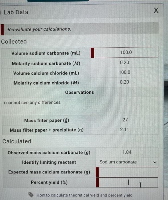 Solved Lab Data Х Reevaluate your calculations. Collected | Chegg.com