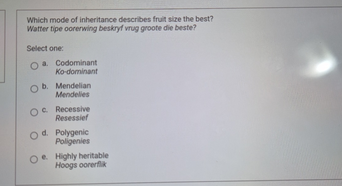Solved Which mode of inheritance describes fruit size the | Chegg.com