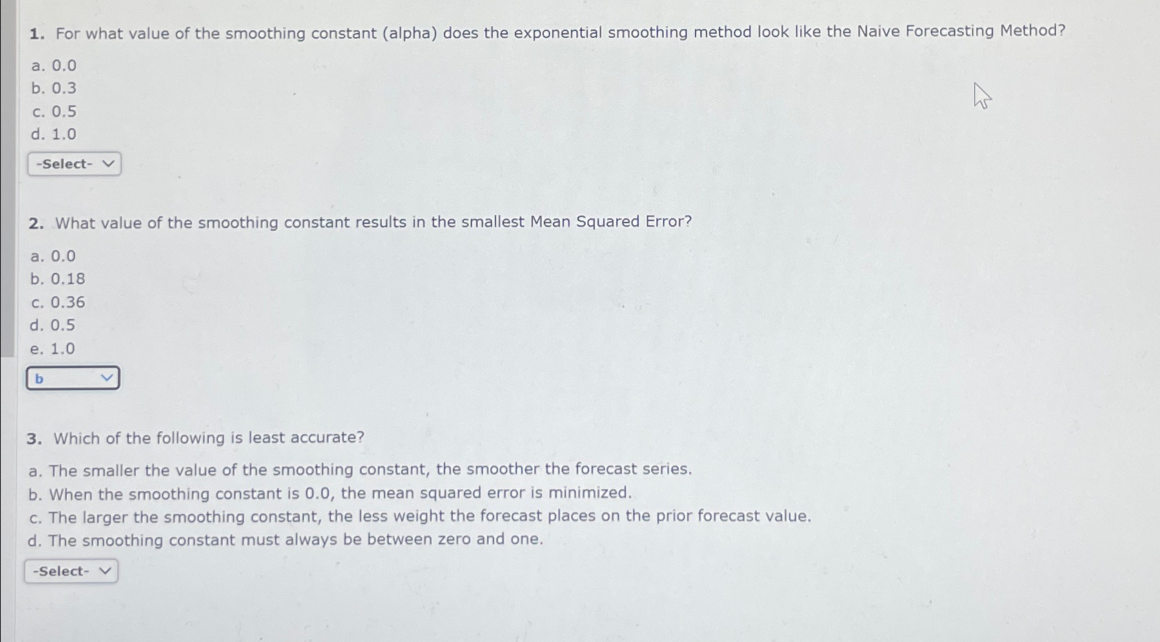 Solved For what value of the smoothing constant (alpha) | Chegg.com