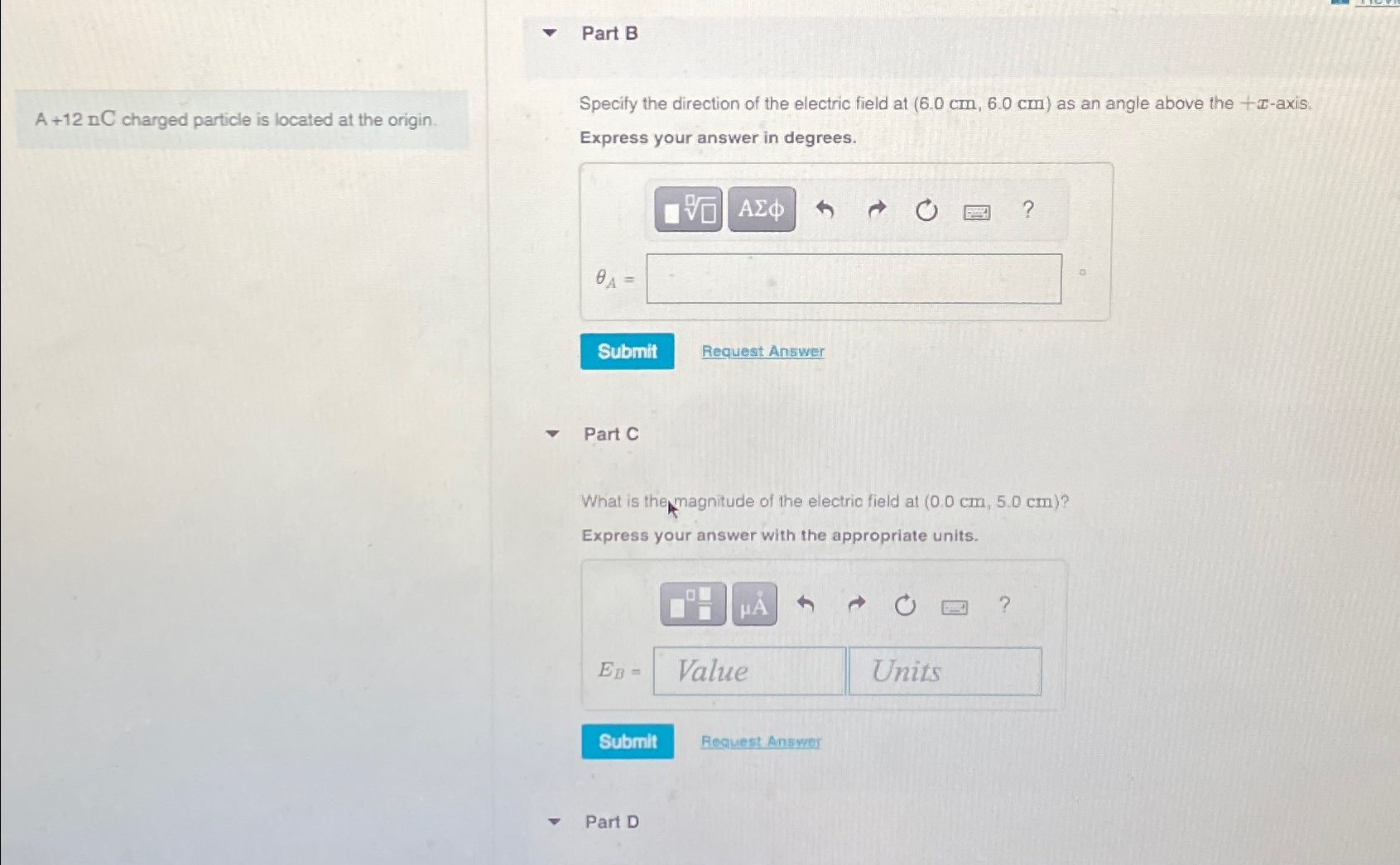 Solved Part BA+12nC ﻿charged particle is located at the | Chegg.com
