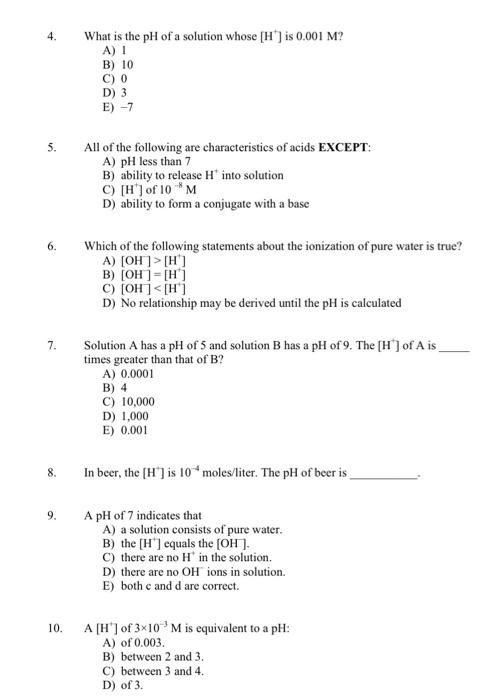 Solved pH Problems Worksheet pH is a measure of the | Chegg.com