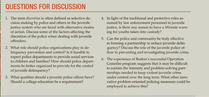 Solved QUESTIONS FOR DISCUSSION 1. The term discretion is | Chegg.com