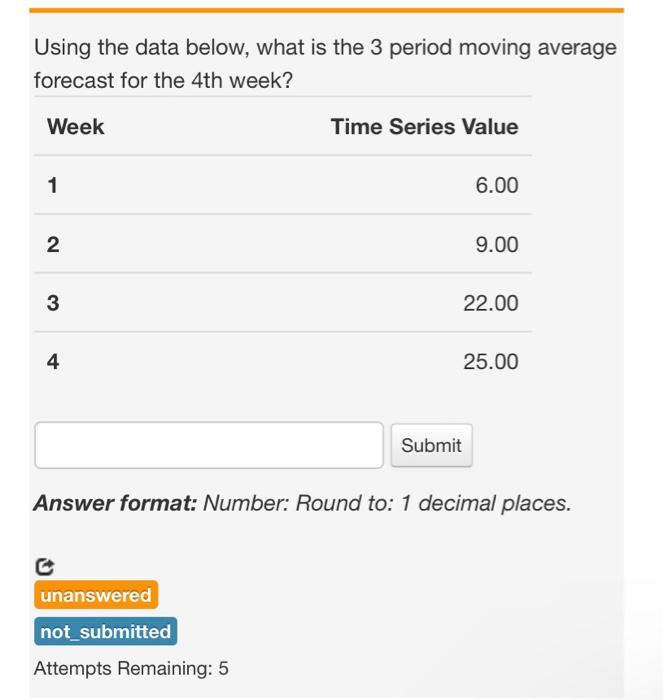 Solved Using the data below, what is the 3 period moving | Chegg.com