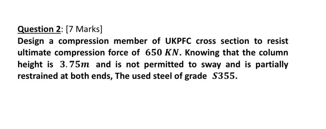 Solved Question 2: [7 ﻿Marks]Design a compression member of | Chegg.com