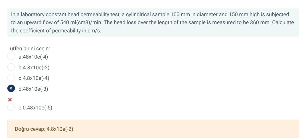 Solved In a laboratory constant head permeability test, a | Chegg.com