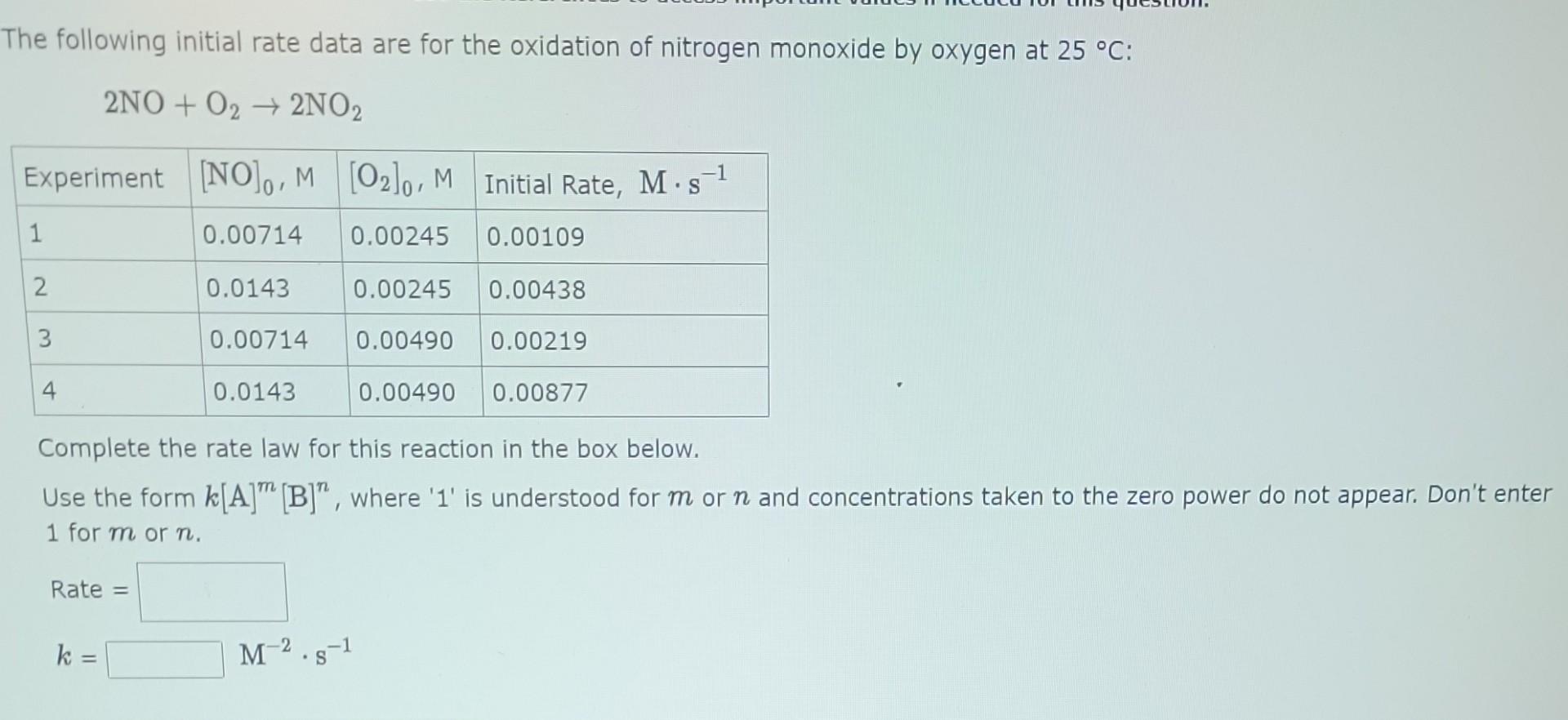 Solved The following initial rate data are for the oxidation | Chegg.com