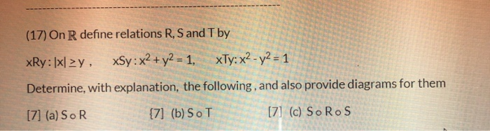 Solved (17) On R define relations R, S and T by XRy: [xlmy. | Chegg.com