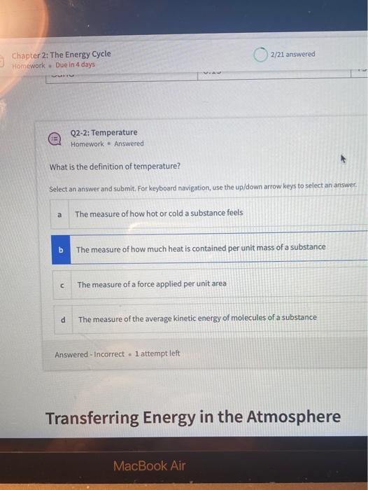 Solved 2/21 answered Chapter 2: The Energy Cycle Homework . | Chegg.com