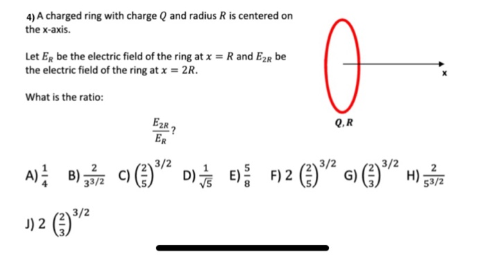 Solved 4) A charged ring with charge Q and radius R is | Chegg.com