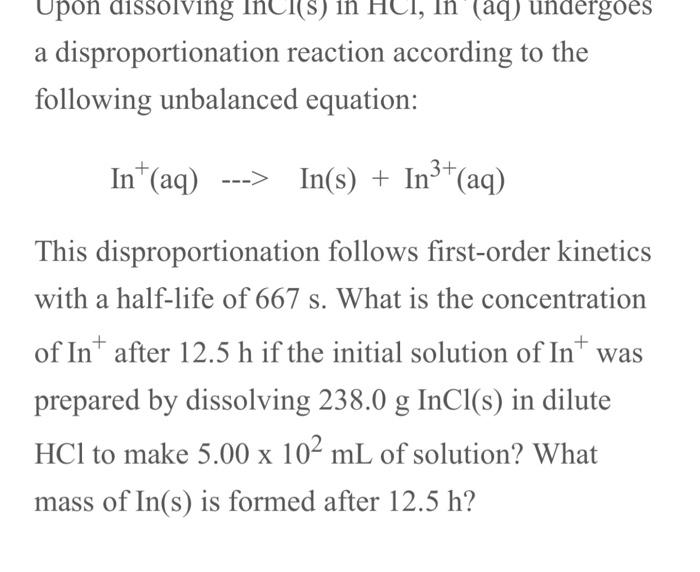 Solved a disproportionation reaction according to the | Chegg.com
