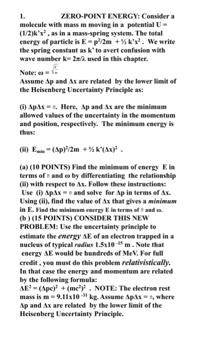 Solved ZERO-POINT ENERGY: Consider a molecule with mass m | Chegg.com