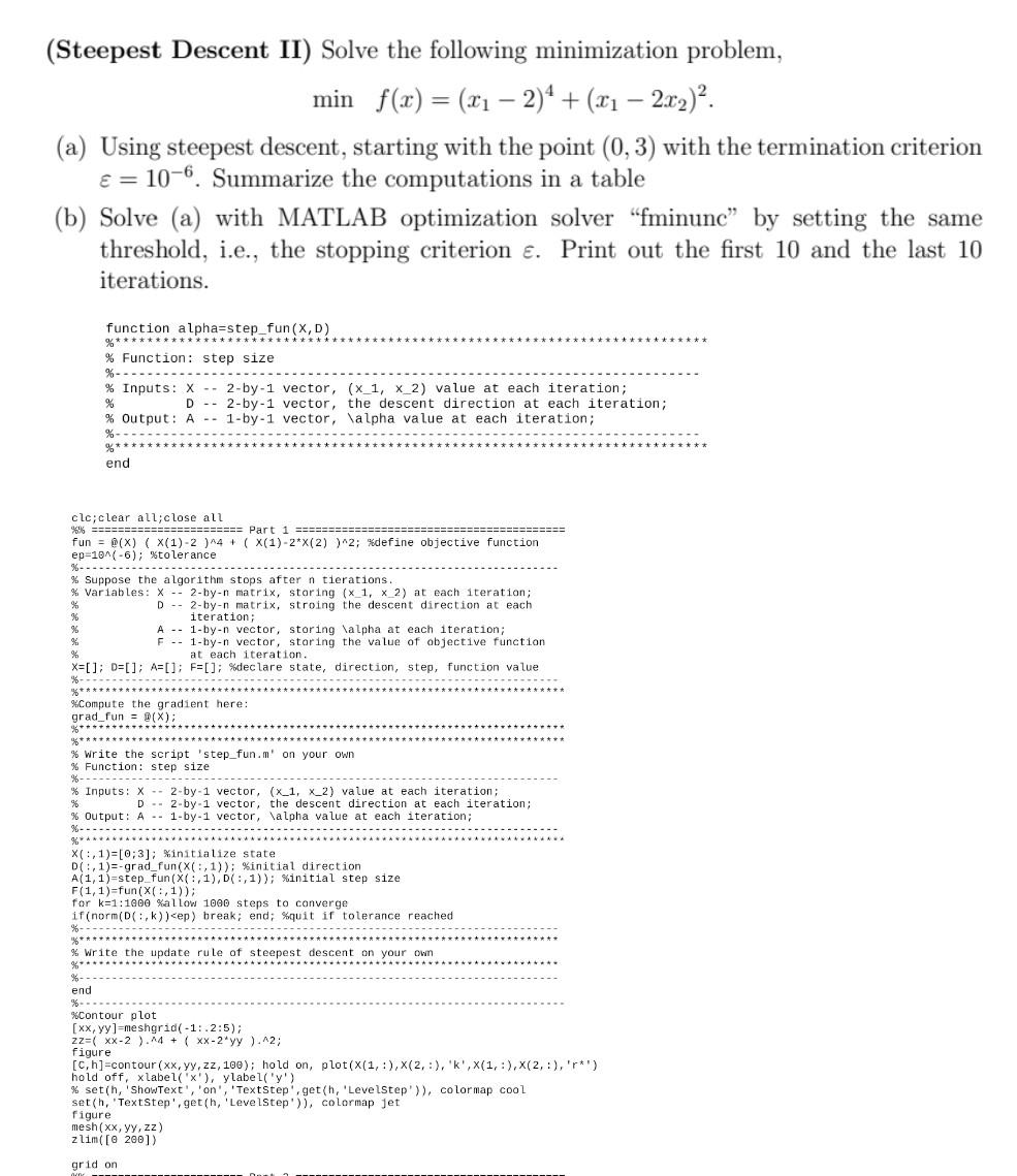 (Steepest Descent II) Solve the following | Chegg.com