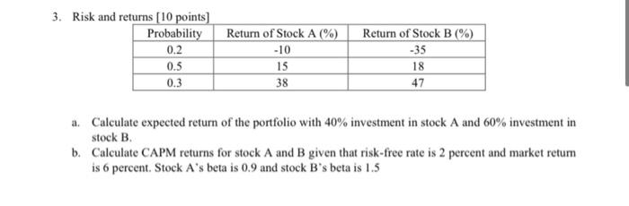 Solved 3. Risk and returns [10 points ] a. Calculate | Chegg.com