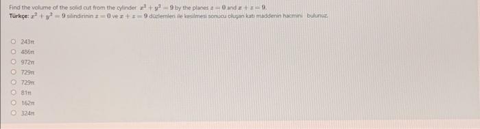 Solved Find the volume of the solid cut from the cylinder x2 | Chegg.com