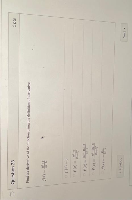 Solved Question 23 Find the derivative of the function using | Chegg.com