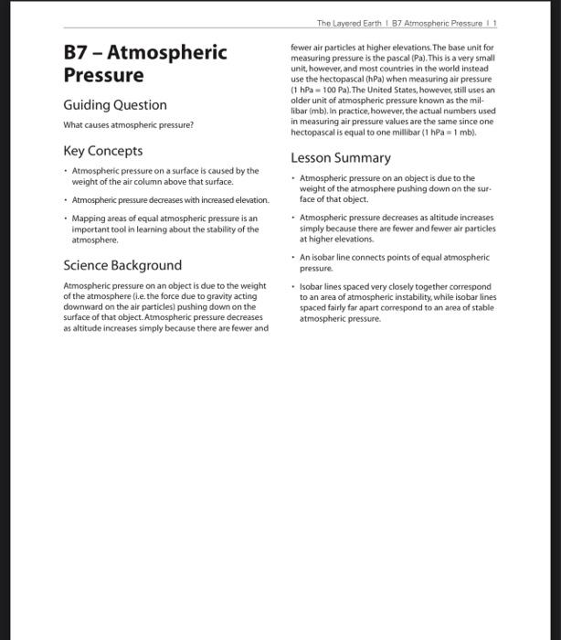 Solved The Layered Earth 1 B7 Atmospheric Pressure 11 B7 - | Chegg.com