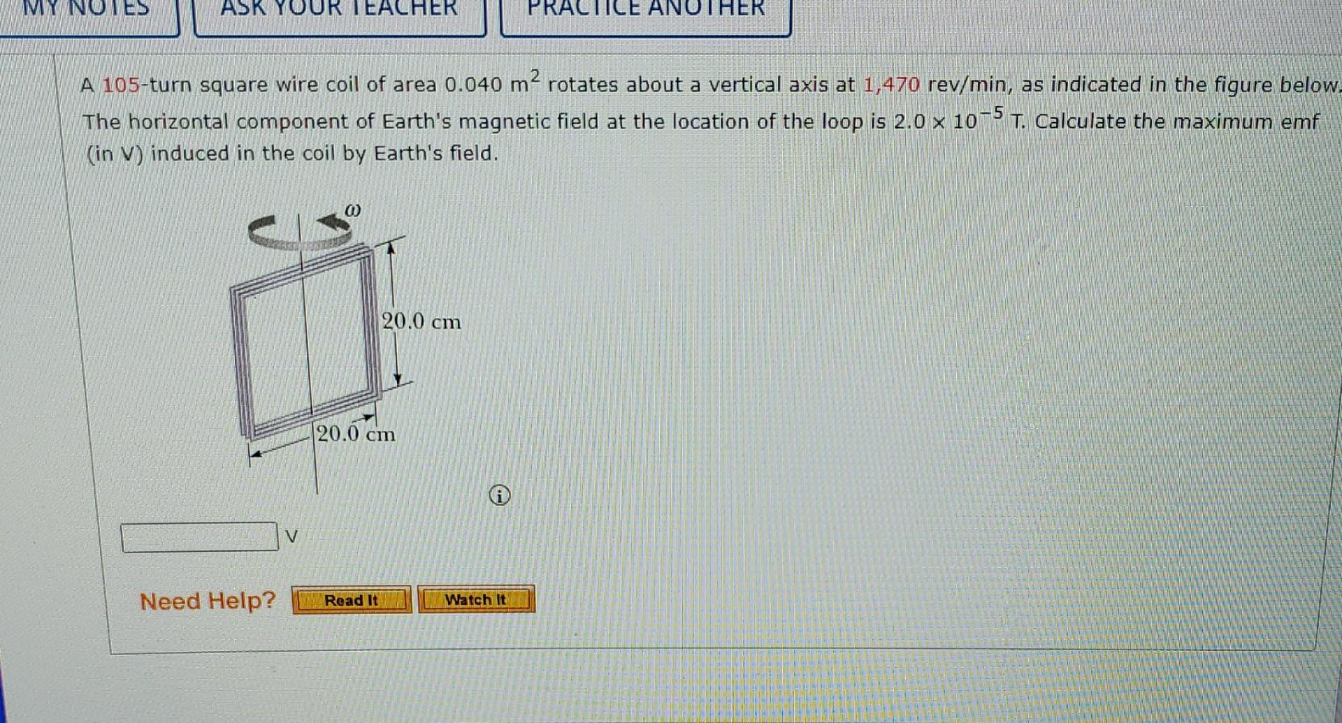 Solved A 105 -turn square wire coil of area 0.040 m2 rotates | Chegg.com