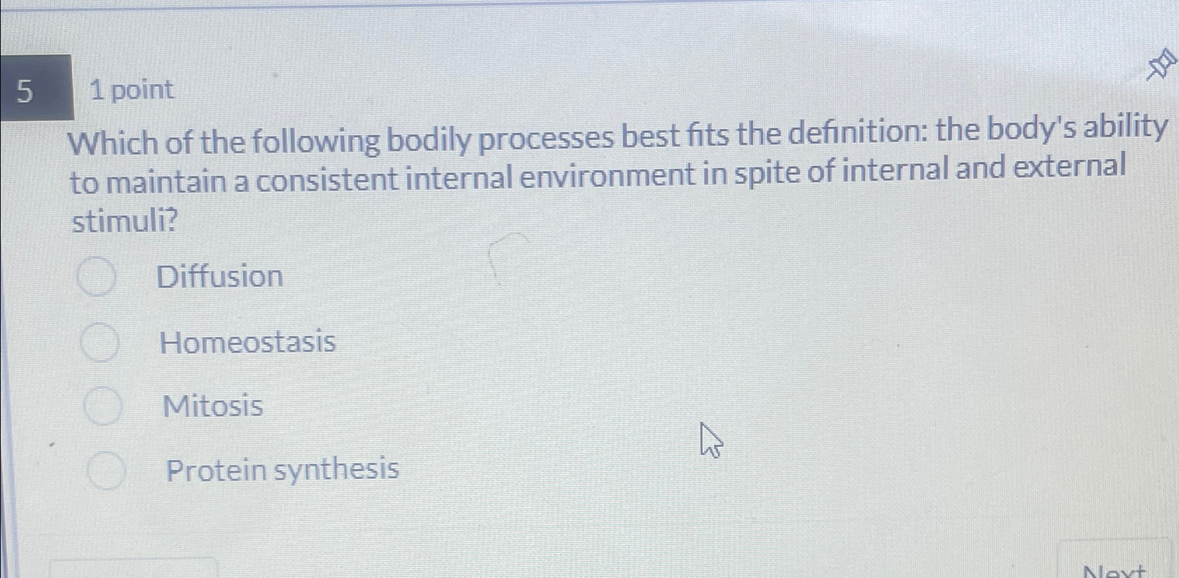 Solved 1 ﻿pointWhich of the following bodily processes best | Chegg.com