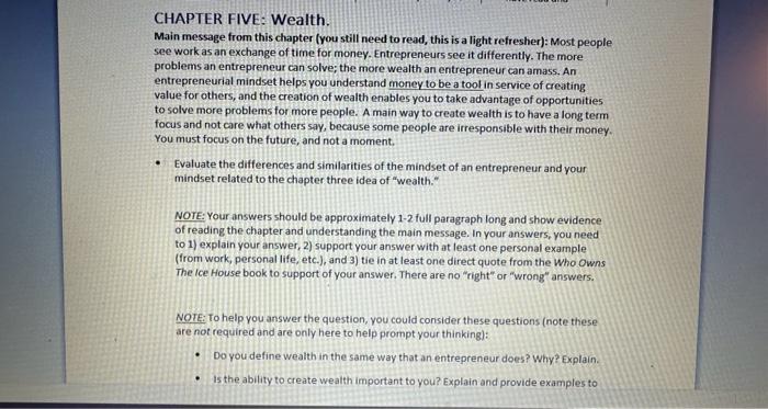 Solved CHAPTER FIVE: Wealth. Main message from this chapter | Chegg.com