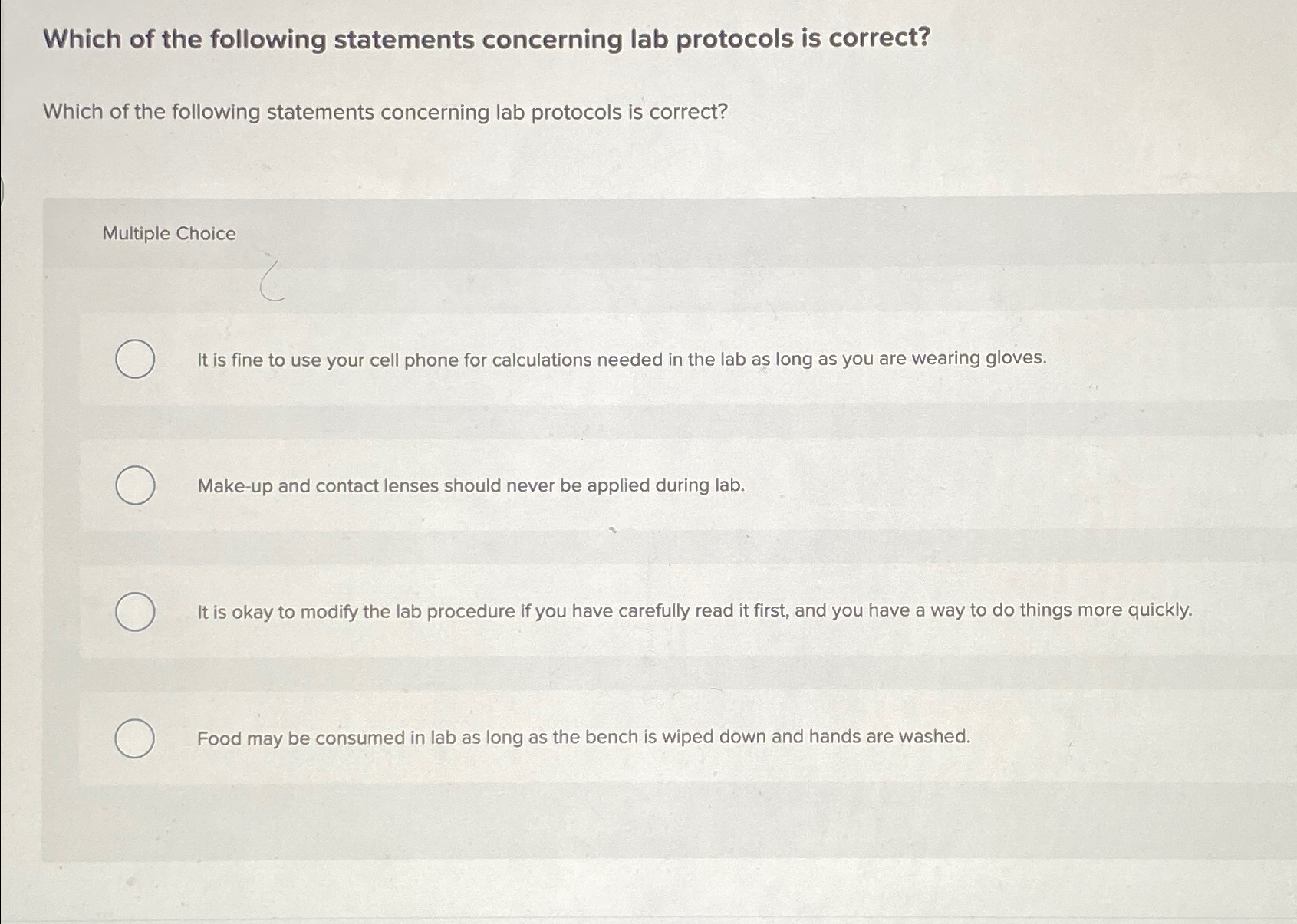 Solved Which of the following statements concerning lab | Chegg.com